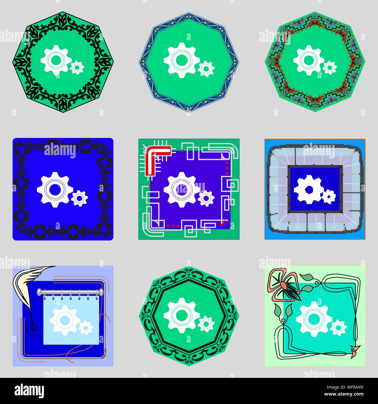 Cog settings sign icon. Cogwheel gear mechanism symbol. Set colourful ...