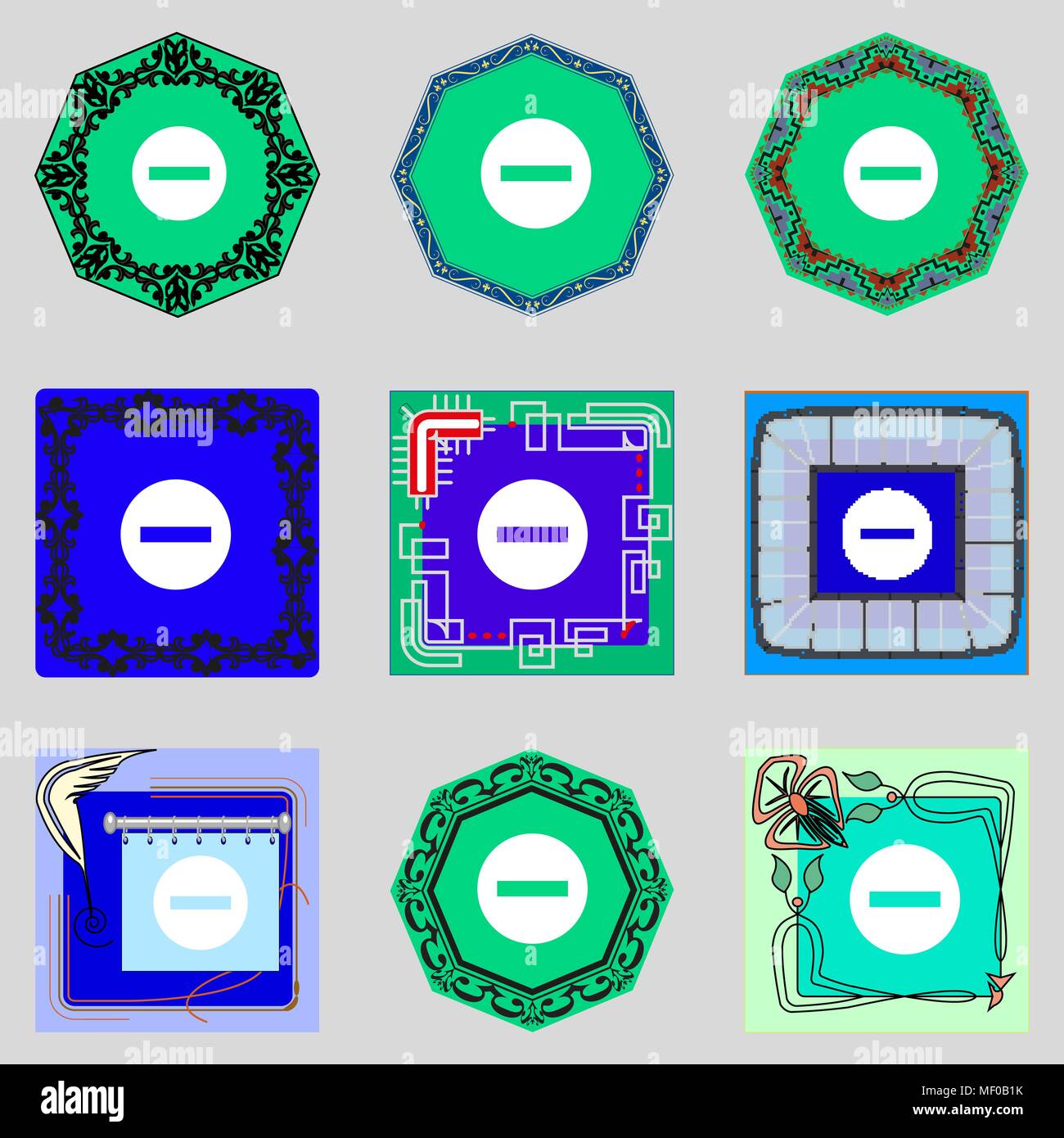 Stop sign icon. Prohibition symbol. No sign. Set colourful buttons ...