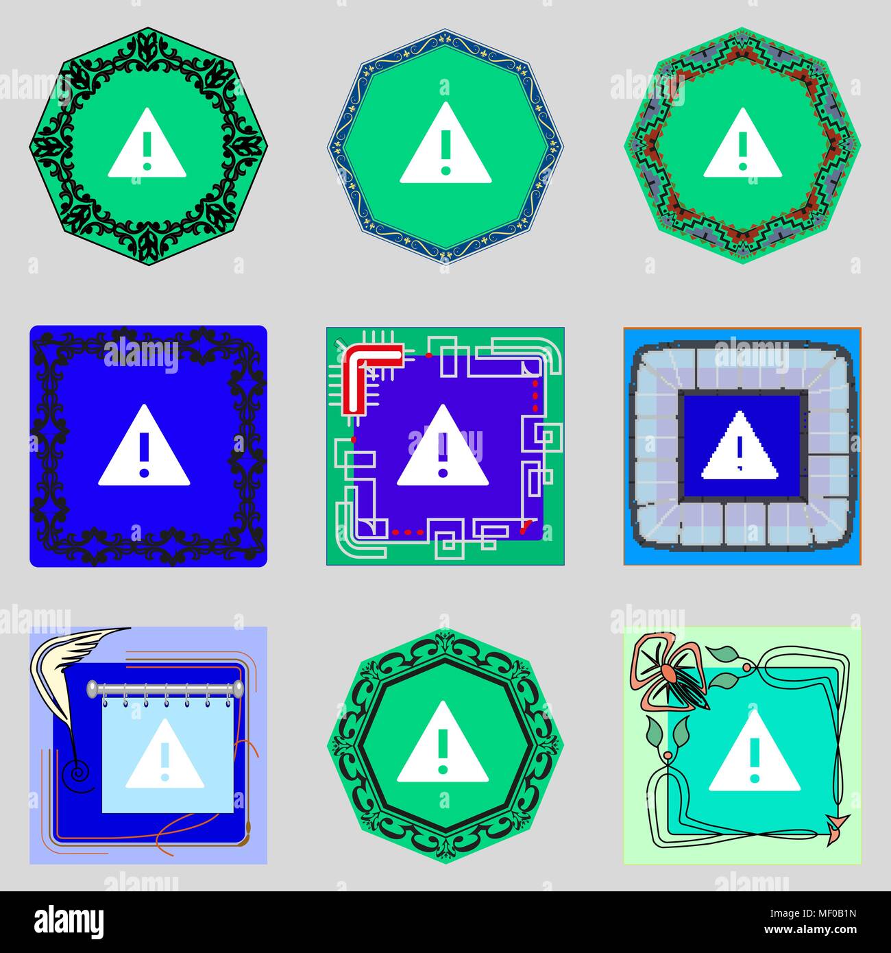 Attention sign icon. Exclamation mark. Hazard warning symbol. Set ...