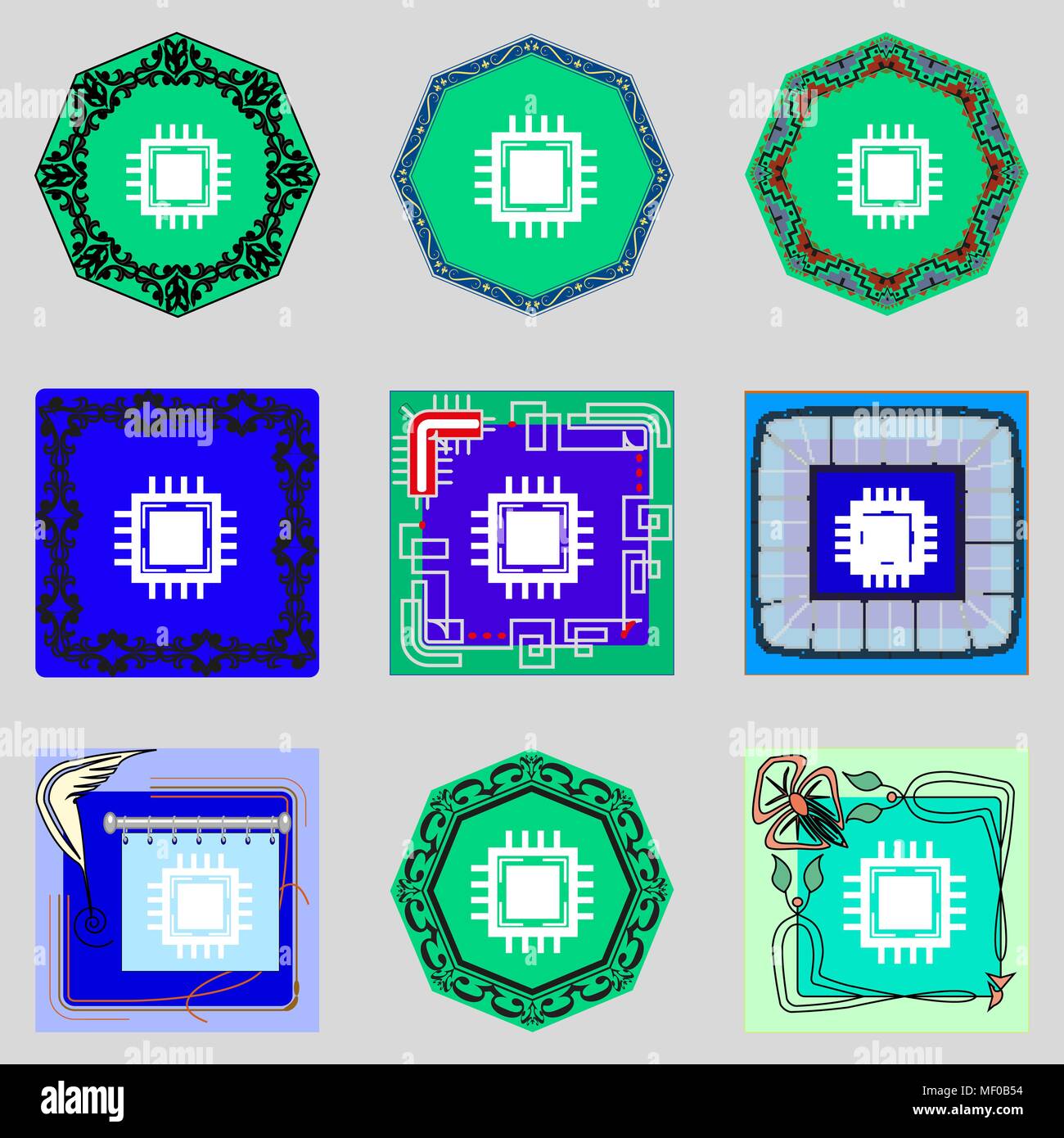 Central Processing Unit Icon. Technology scheme circle symbol. Set colourful buttons. Vector ...