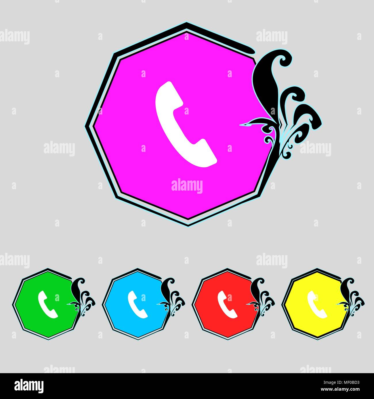 Phone sign icon. Support symbol. Call center. Set colourful buttons ...