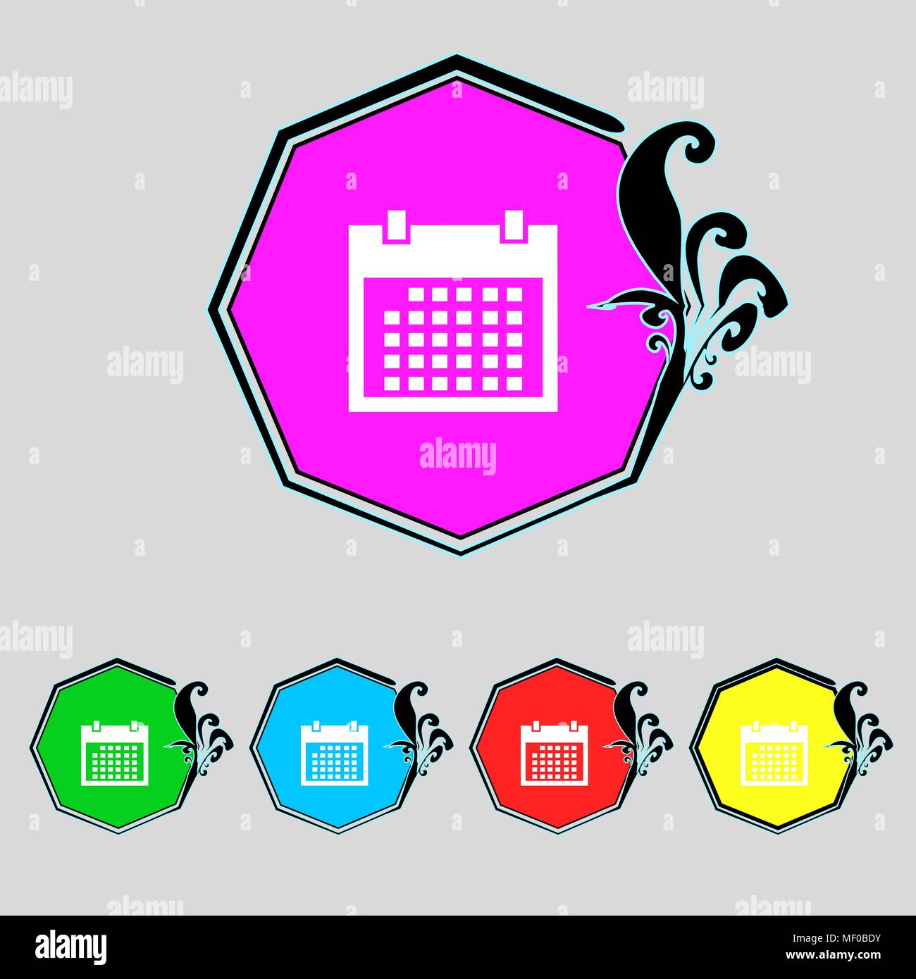 Calendar sign icon. days month symbol. Date button Set colur buttons ...