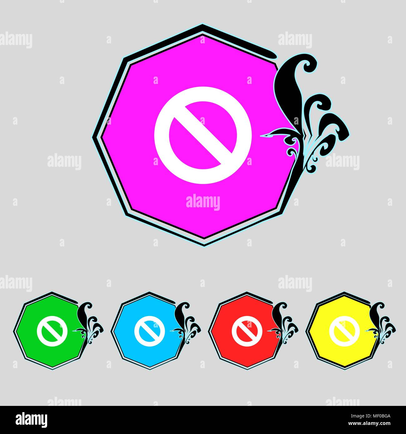 Stop sign icon. Prohibition symbol. No sign. Set colourful buttons ...