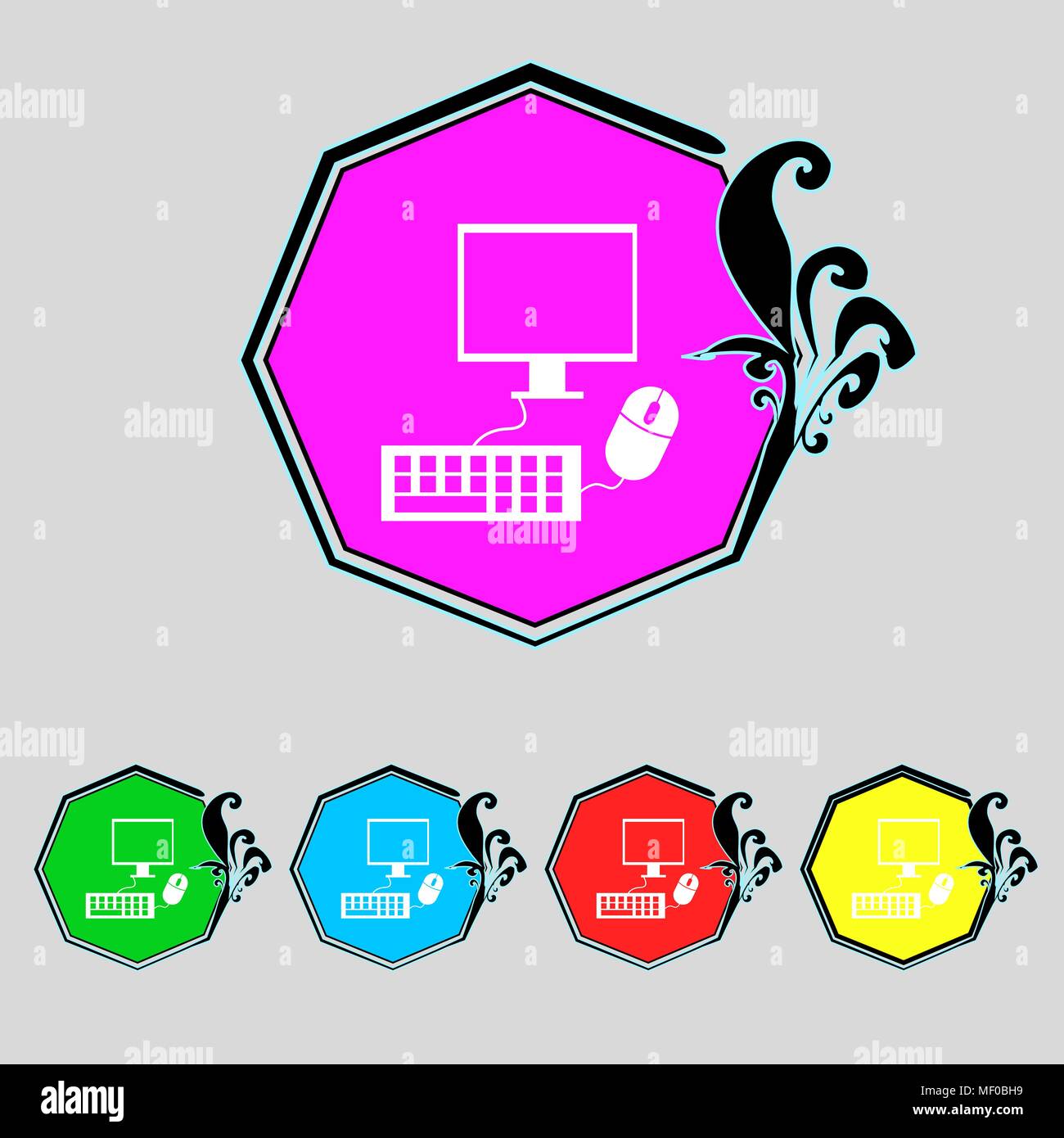 Computer Widescreen Monitor Keyboard Mouse Sign Icon Set Colourful Buttons Vector