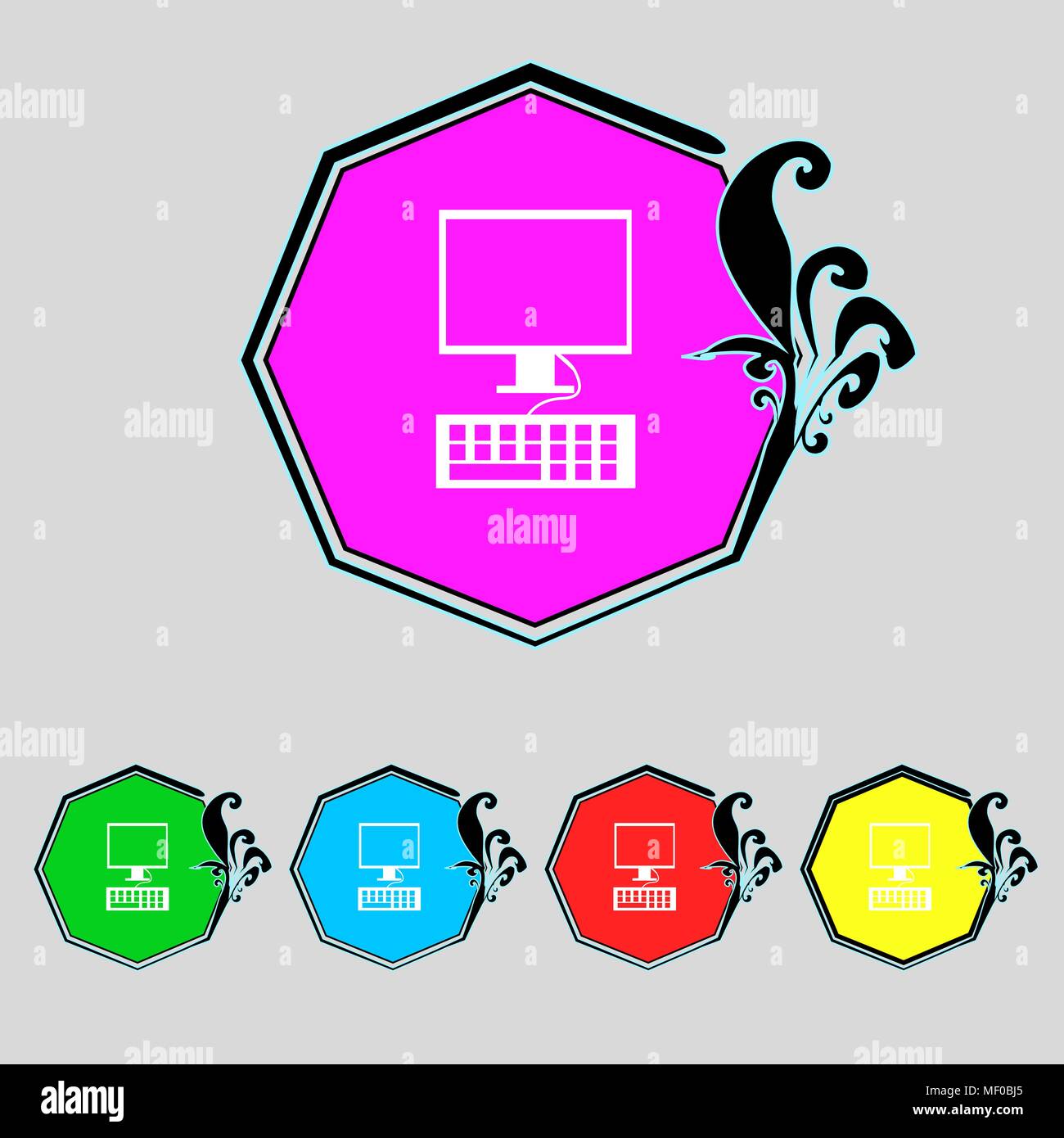 Computer monitor and keyboard Icon. Set colourful buttons. Vector ...