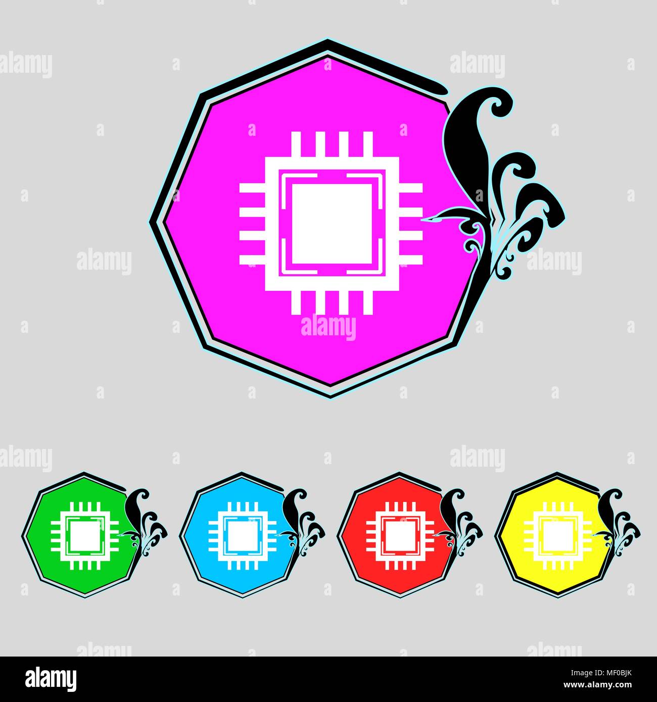 Central Processing Unit Icon. Technology scheme circle symbol. Set ...