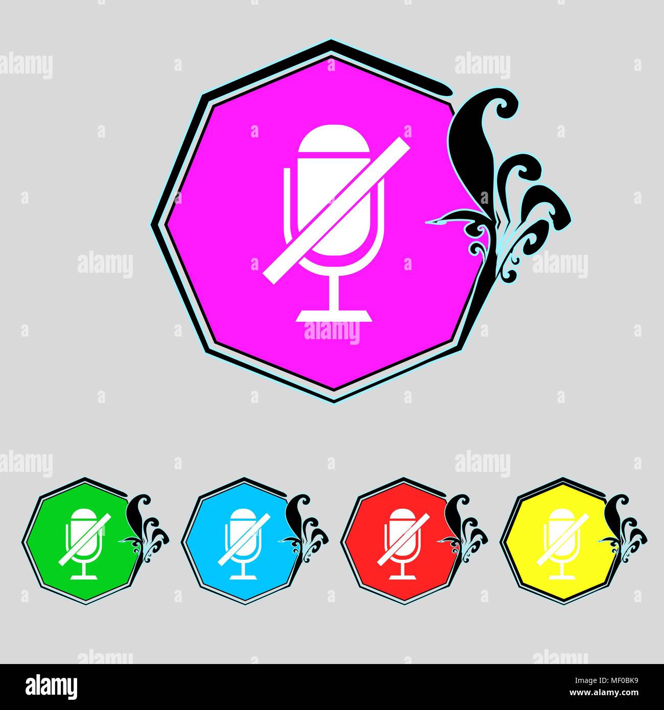 No Microphone sign icon. Speaker symbol. Set colourful buttons. Vector ...