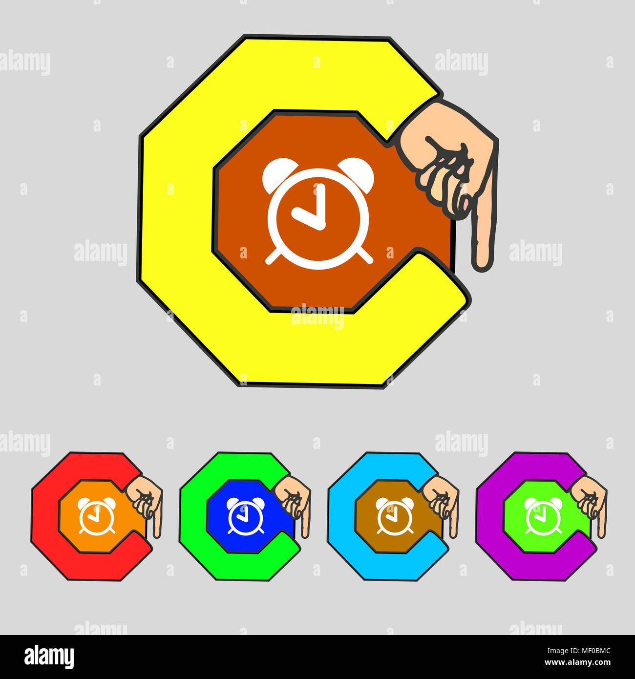 Alarm clock sign icon. Wake up alarm symbol. Set colourful buttons ...