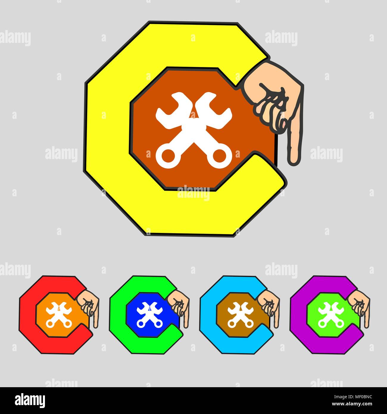 Wrench key sign icon. Service tool symbol. Set colourful buttons ...