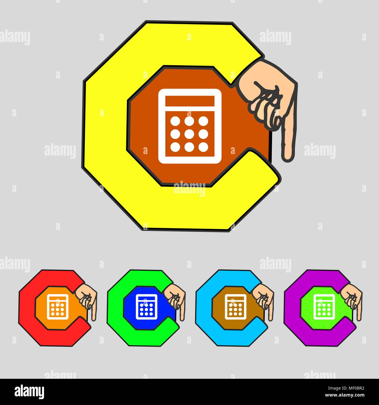 Calculator sign icon. Bookkeeping symbol. Set colourful buttons. Vector ...