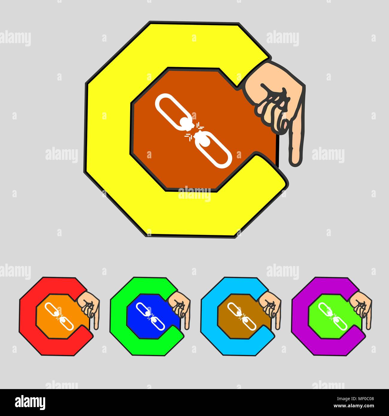 Broken connection flat single icon.Set colur buttons. Vector ...