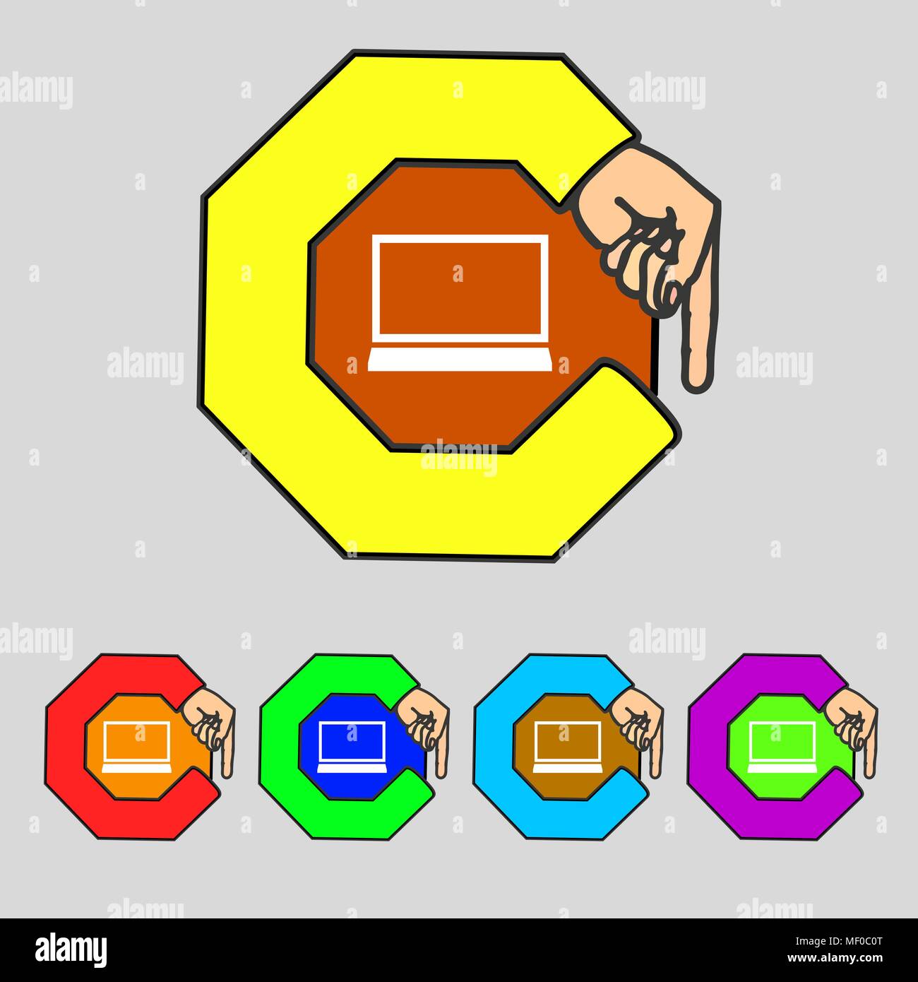 Laptop sign icon. Notebook pc symbol. Set colur buttons. Vector ...