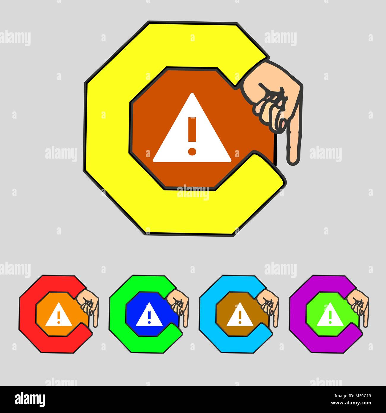 Attention sign icon. Exclamation mark. Hazard warning symbol. Set ...