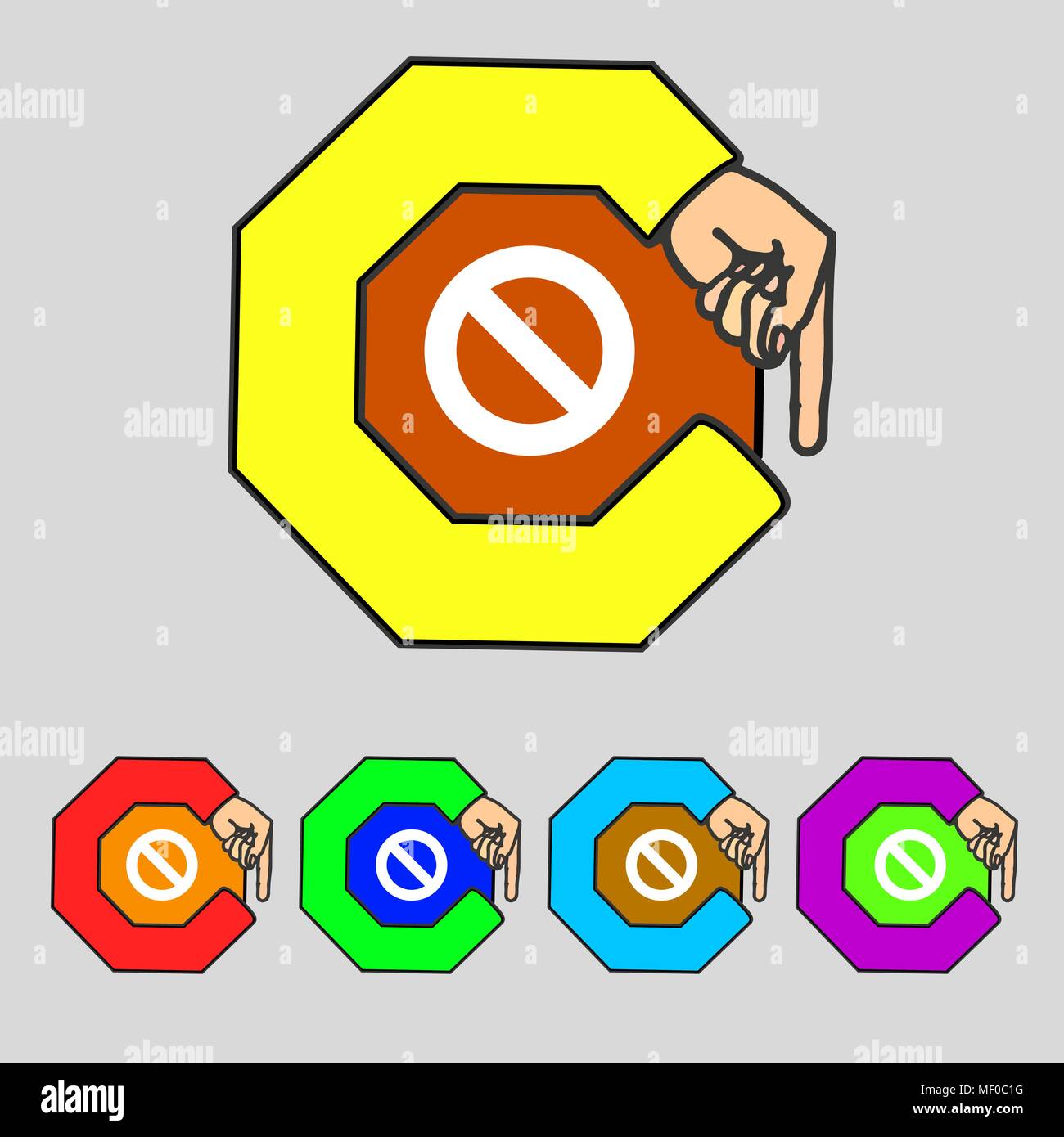 Stop sign icon. Prohibition symbol. No sign. Set colourful buttons ...