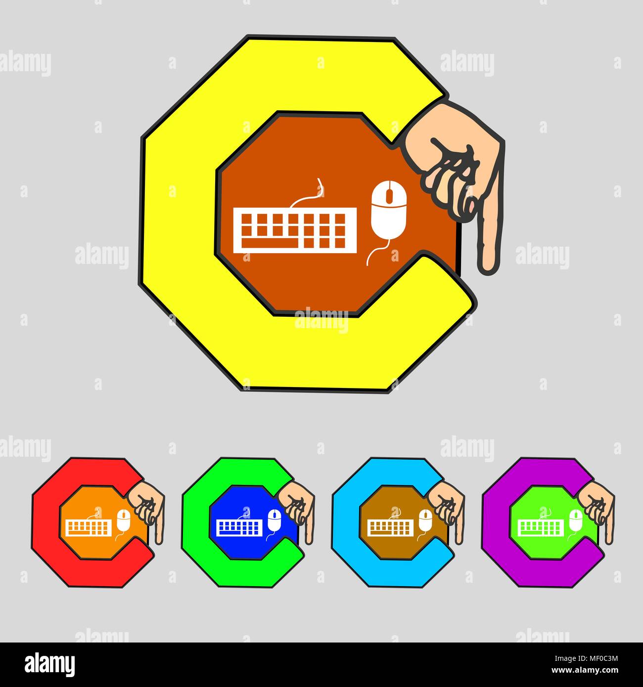 Computer keyboard and mouse Icon. Set colourful buttons. Vector ...