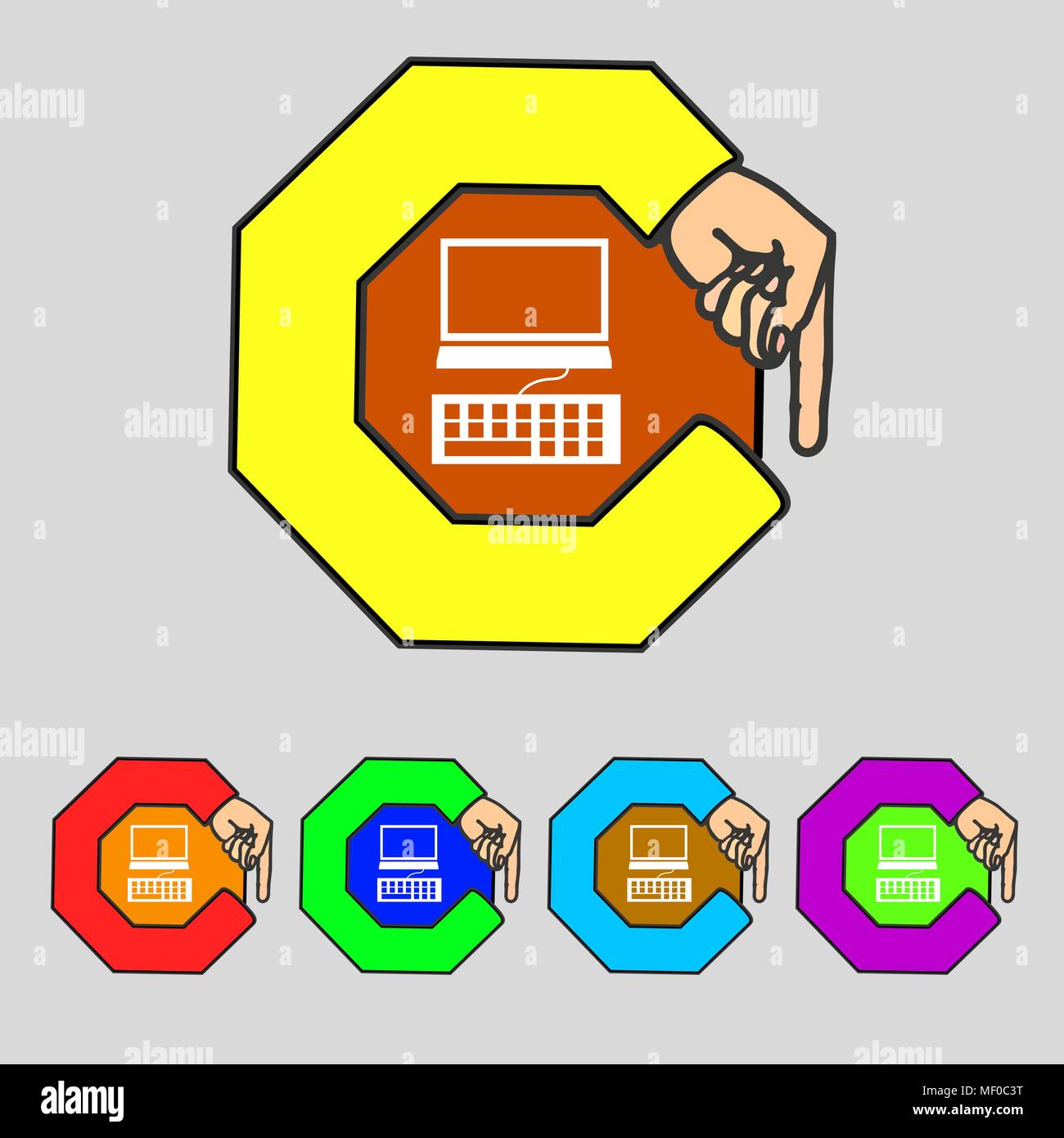 Computer monitor and keyboard Icon. Set colourful buttons. Vector ...