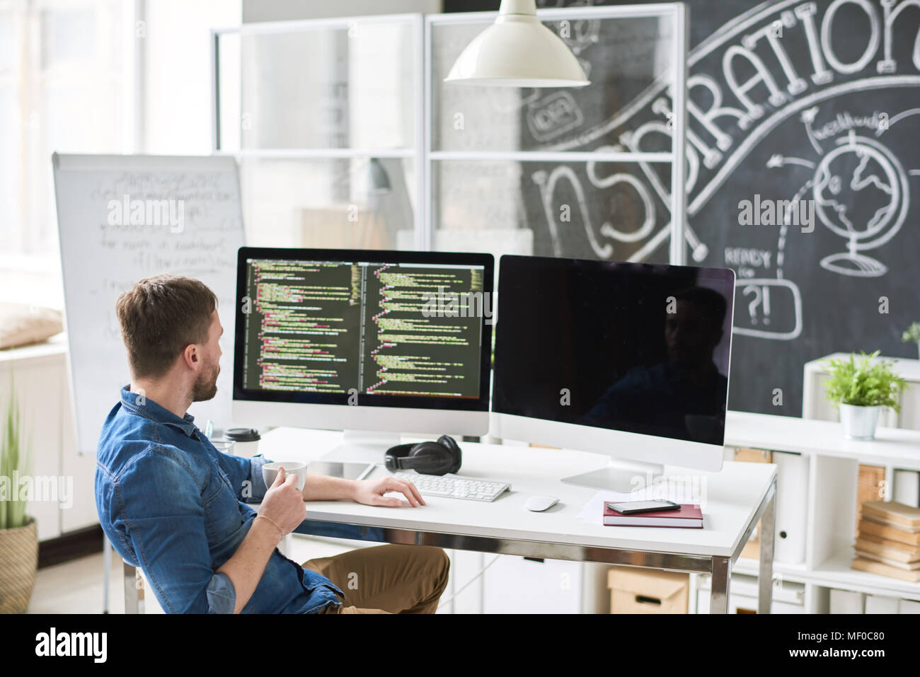 Modern developer thinking of application code Stock Photo - Alamy