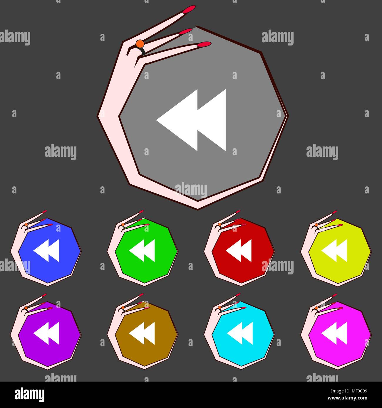 multimedia sign icon. Player navigation symbol. Set colour buttons ...
