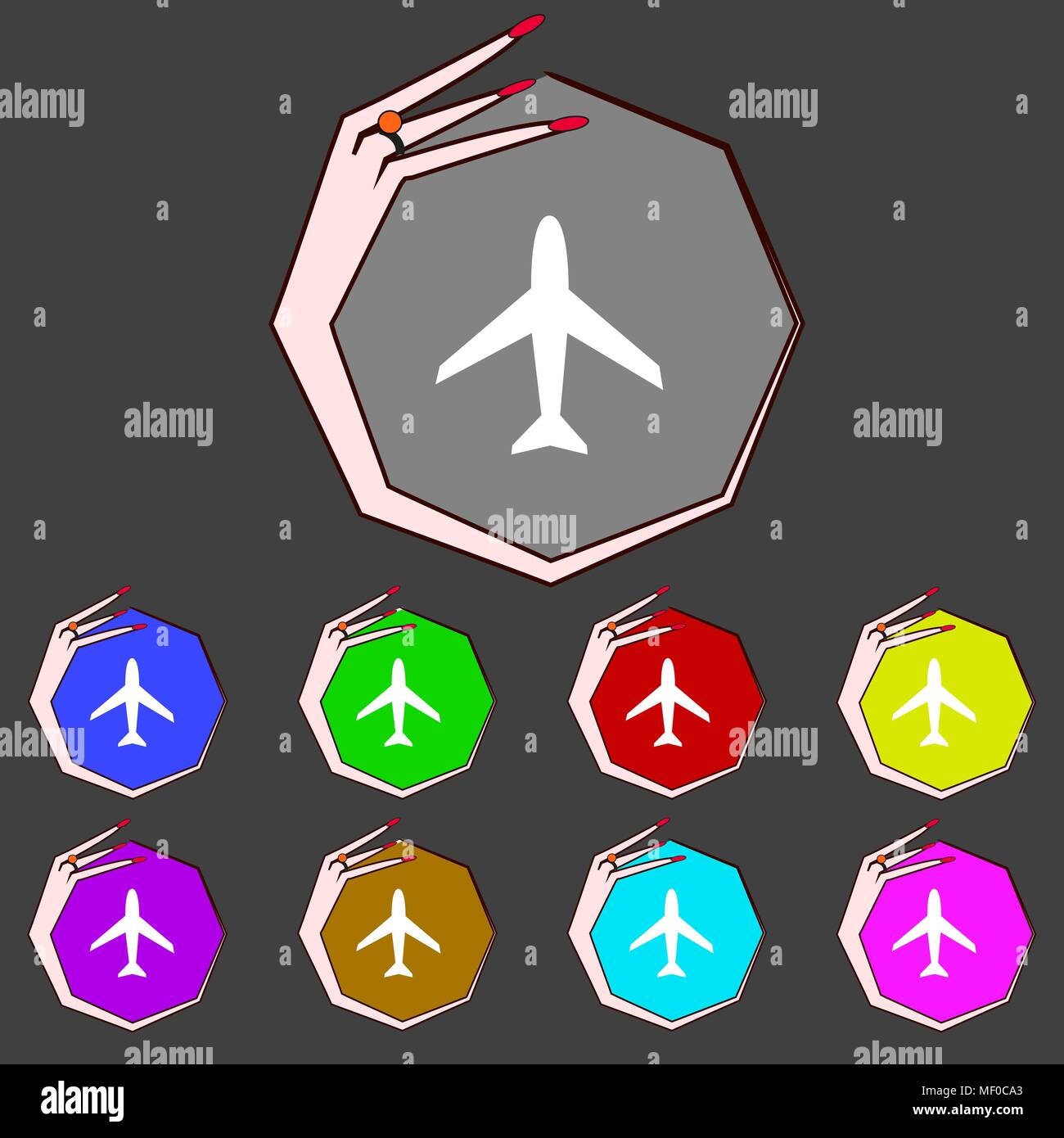 Airplane sign. Plane symbol. Travel icon. Flight flat label Set ...