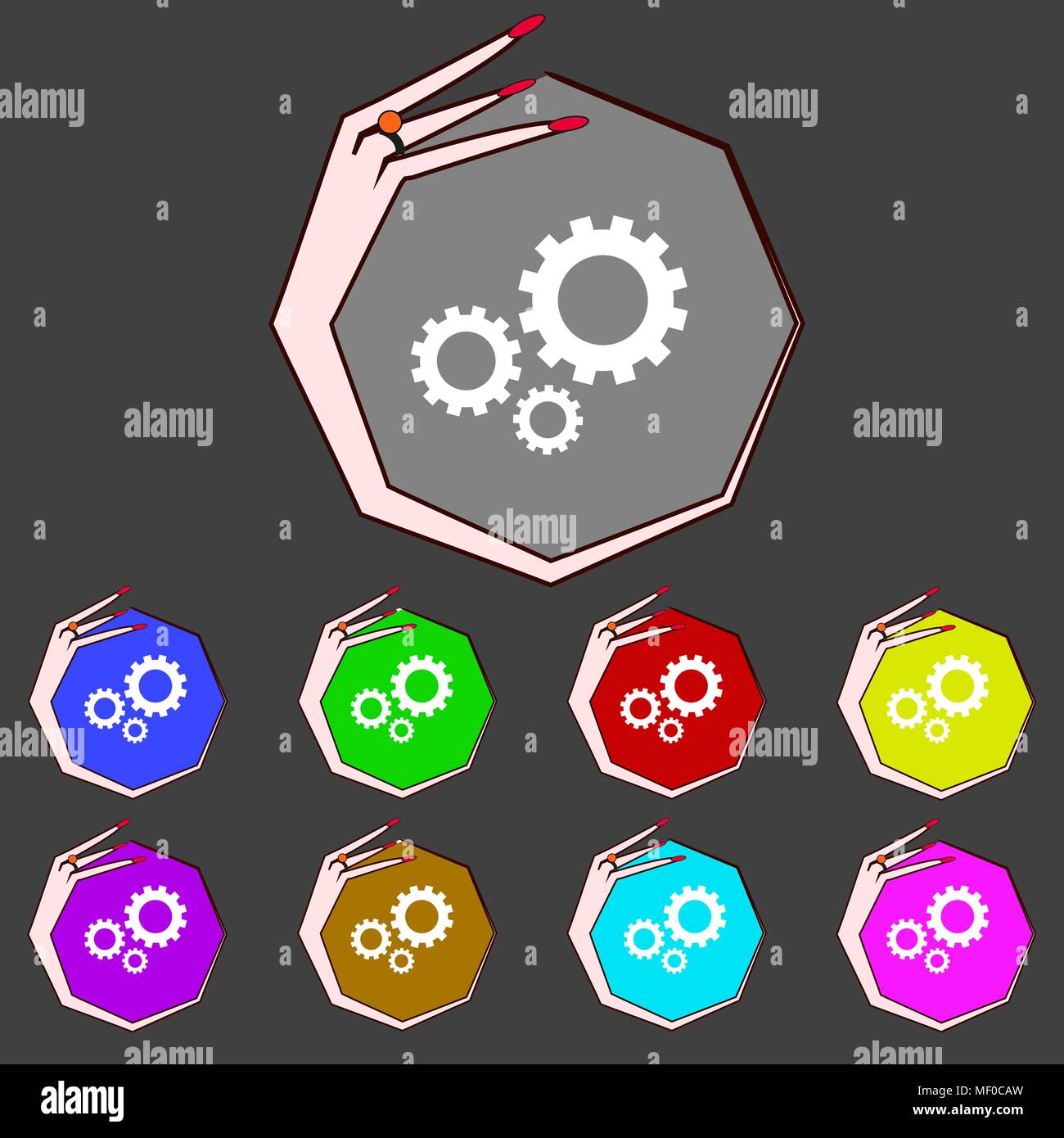 Cog settings sign icon. Cogwheel gear mechanism symbol. Set colourful ...