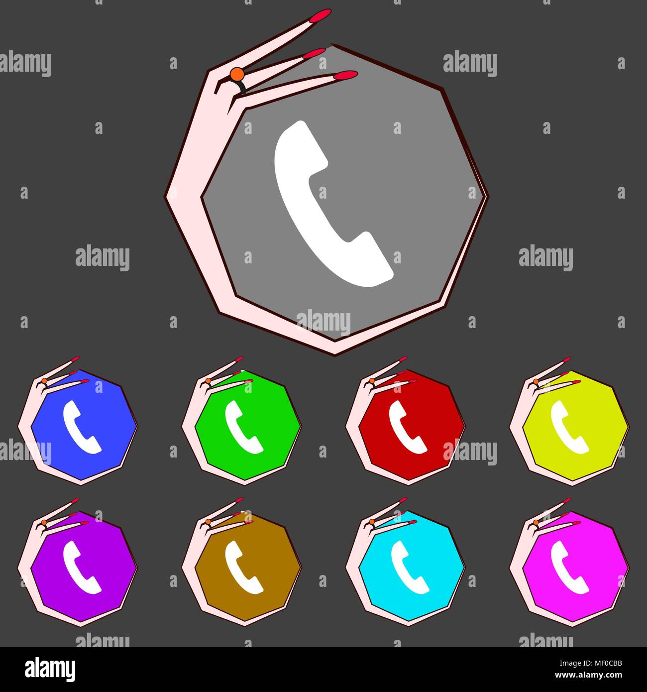 Phone sign icon. Support symbol. Call center. Set colourful buttons ...