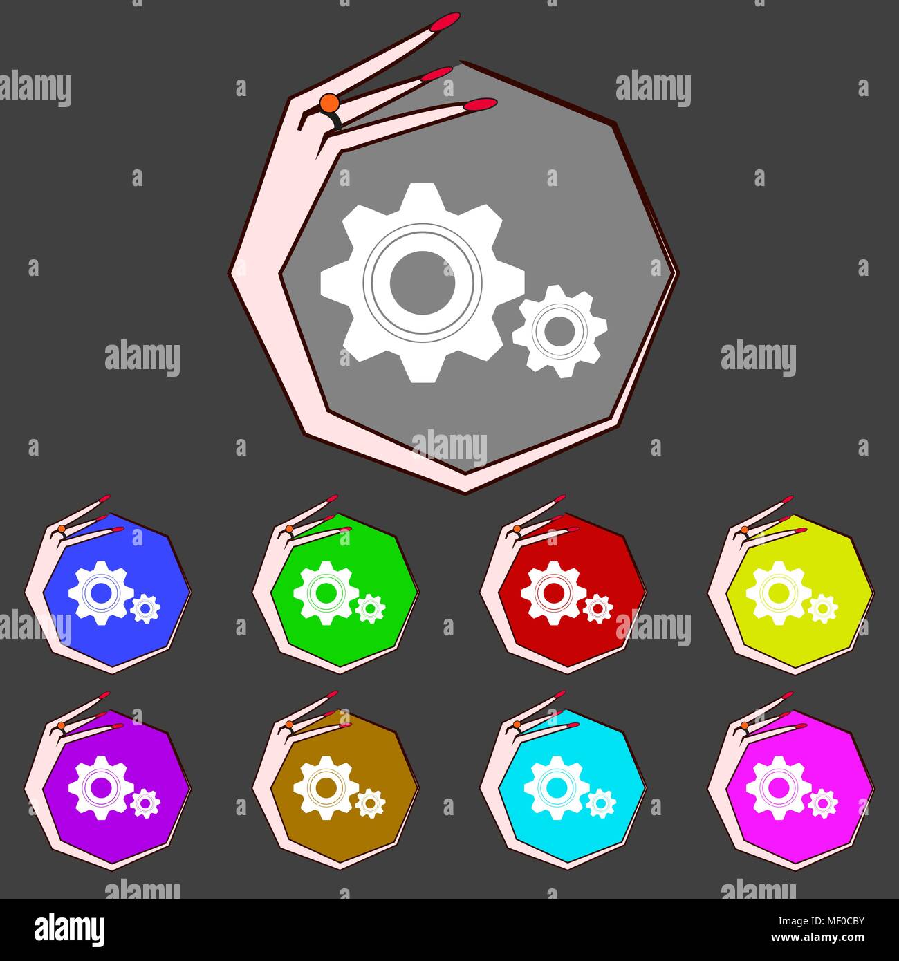 Cog settings sign icon. Cogwheel gear mechanism symbol. Set colourful ...