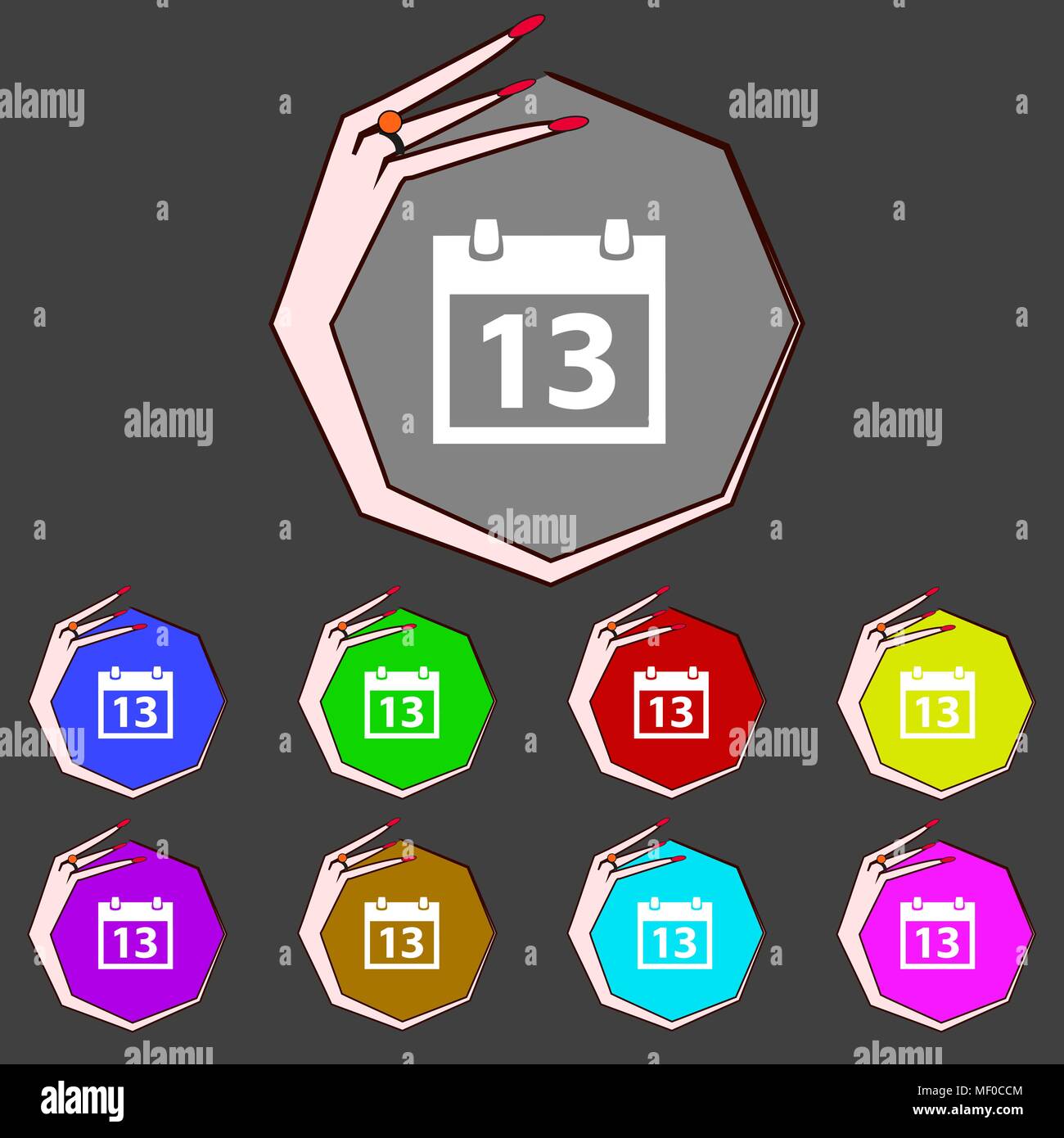 Calendar sign icon. days month symbol. Date button Set colur buttons ...