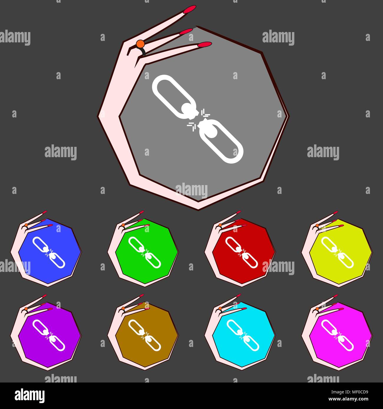 Broken connection flat single icon.Set colur buttons. Vector ...