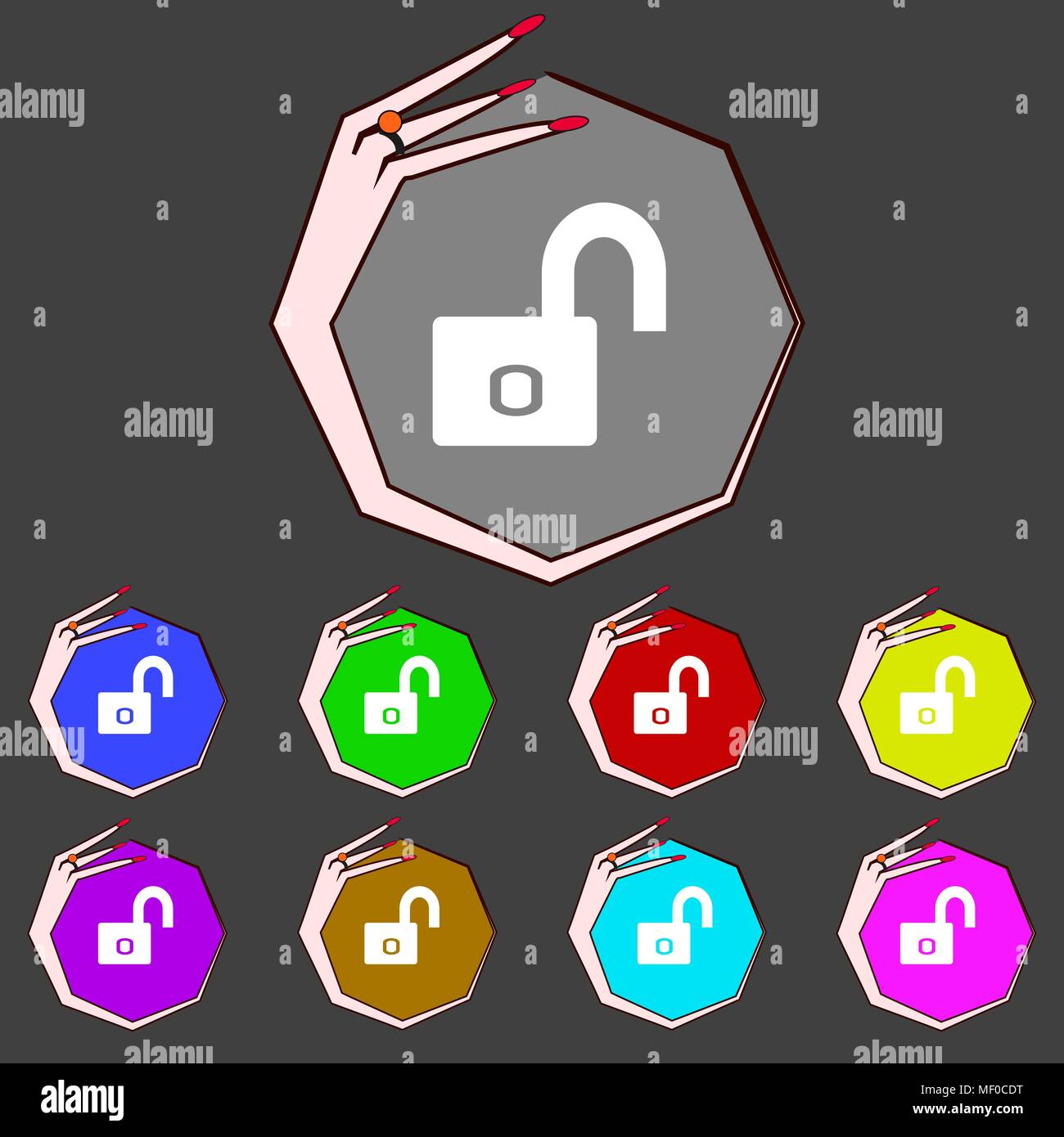 Lock sign icon. Locker symbol. Set colur buttons. Vector illustration ...
