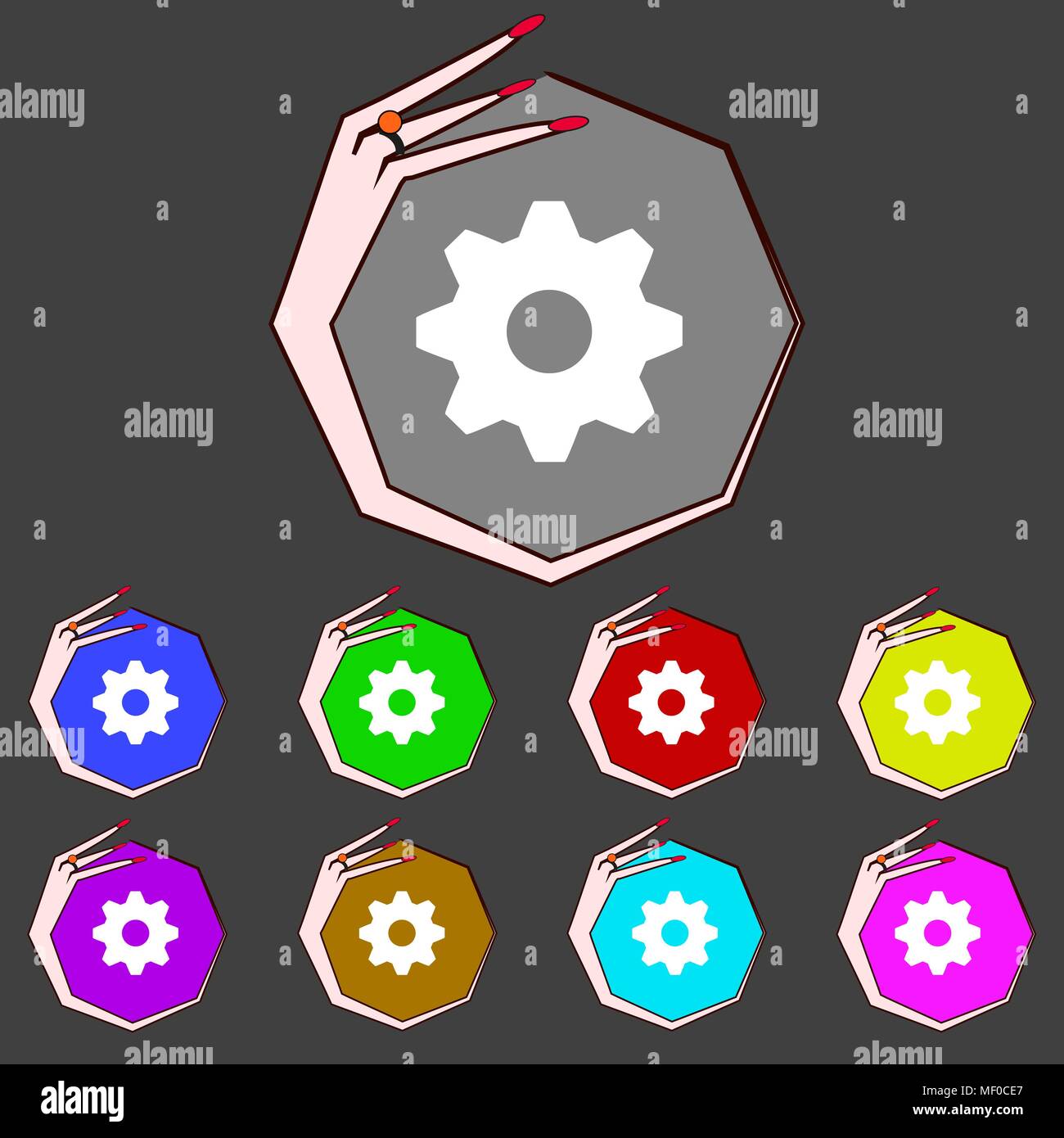 Cog settings sign icon. Cogwheel gear mechanism symbol. Set colourful ...