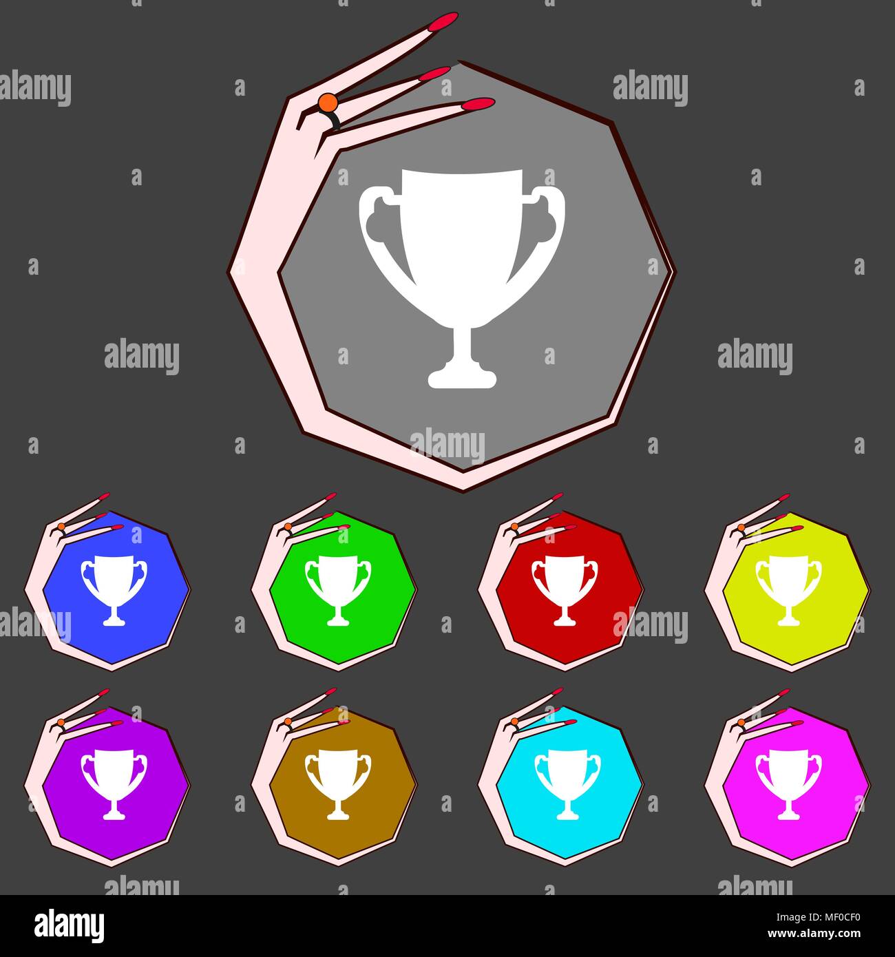 Winner cup sign icon. Awarding of winners symbol. Trophy. Set colourful ...