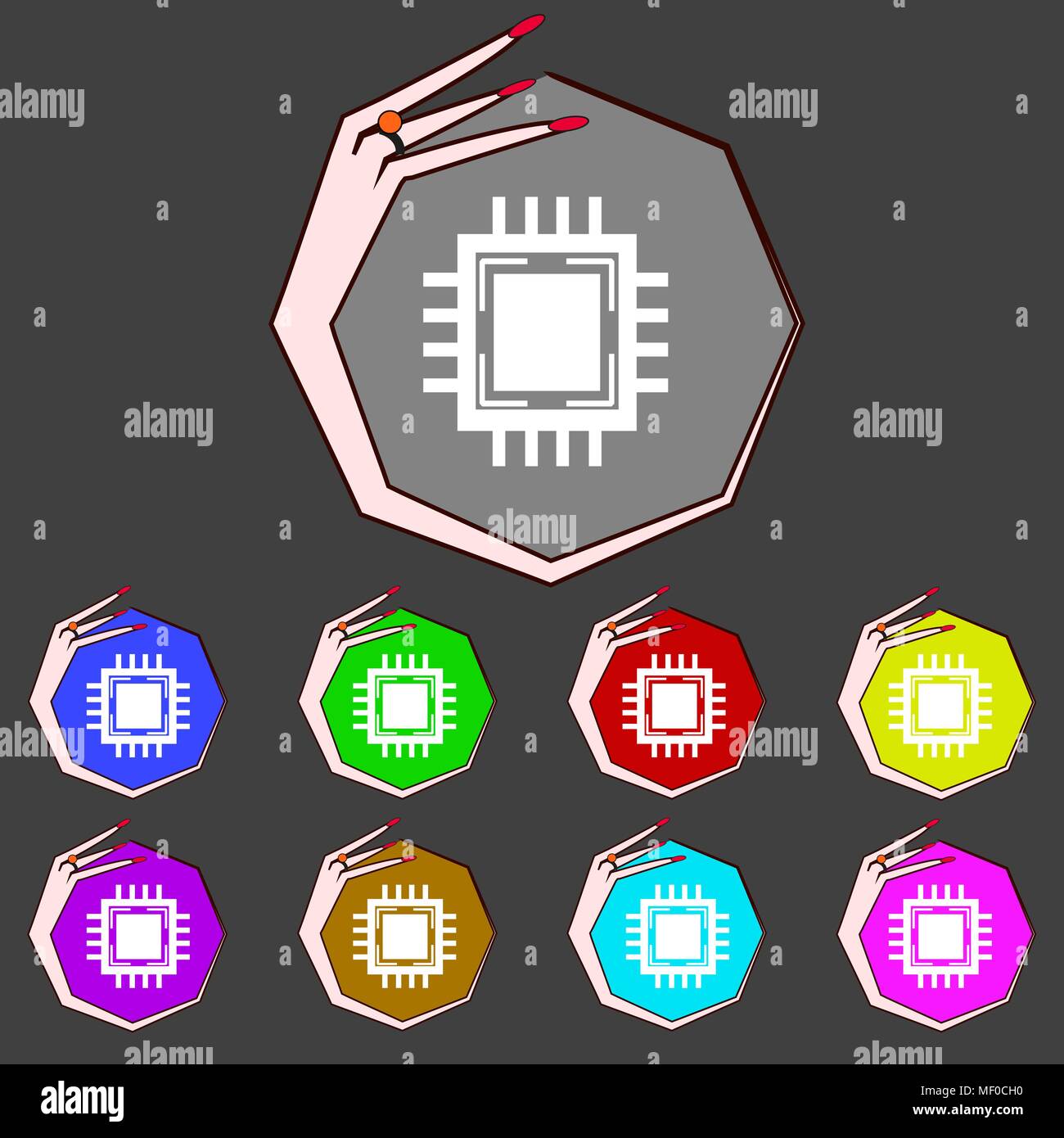 Central Processing Unit Icon. Technology scheme circle symbol. Set colourful buttons. Vector ...