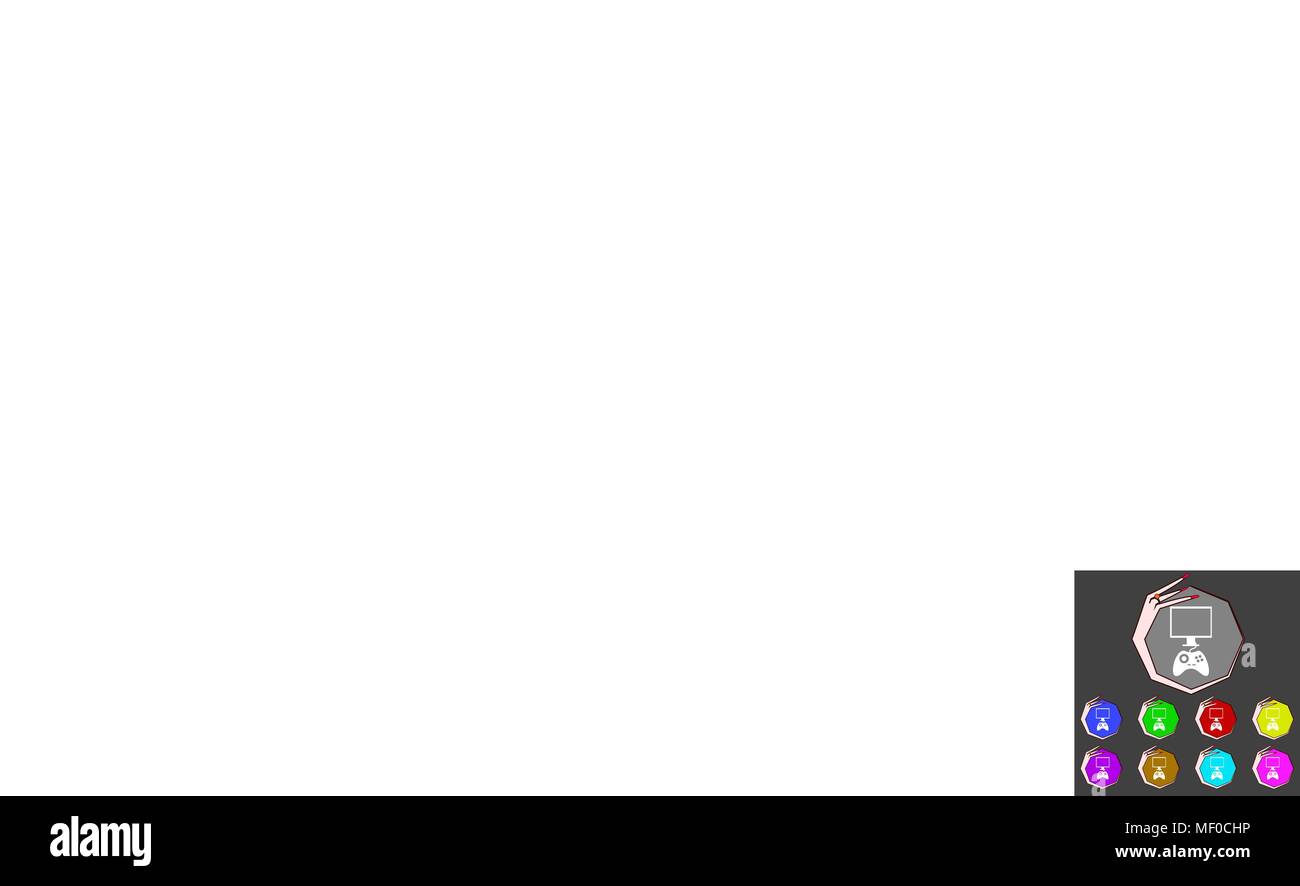 Joystick and monitor sign icon. Video game symbol. Set colourful ...