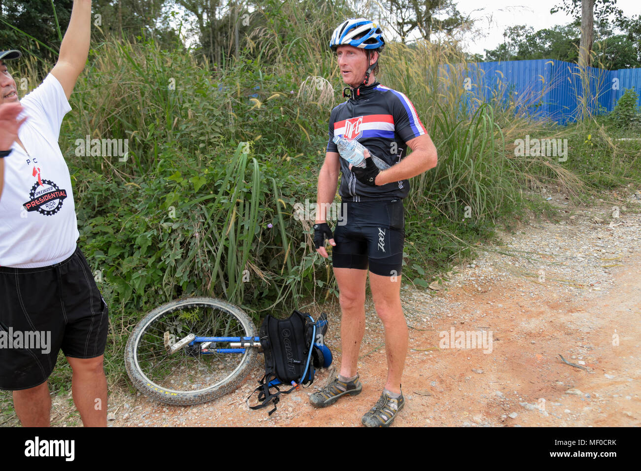 The unicycle participant arrive at the check point during PCC ...