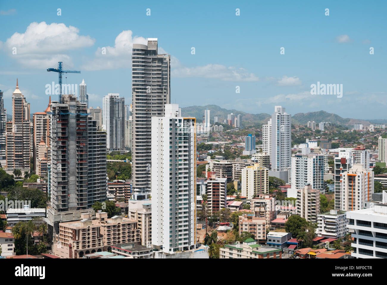 skyscraper buildings in modern city skyline , aerial with blue sky ...