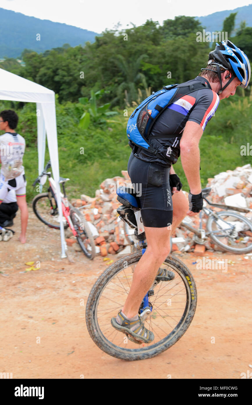 The unicycle participant depart from the check point during PCC ...