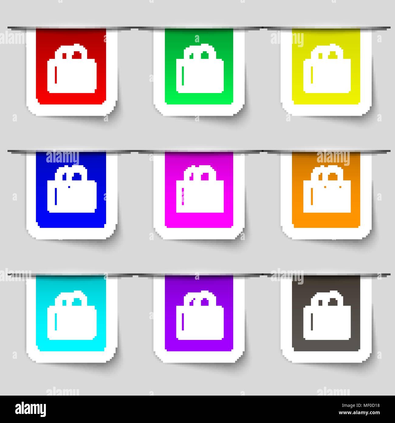 shopping bag icon sign. Set of multicolored modern labels for your ...