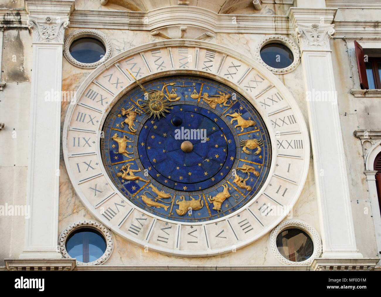Clock of San Marco square tower with zodiac signs in Venice Stock Photo ...