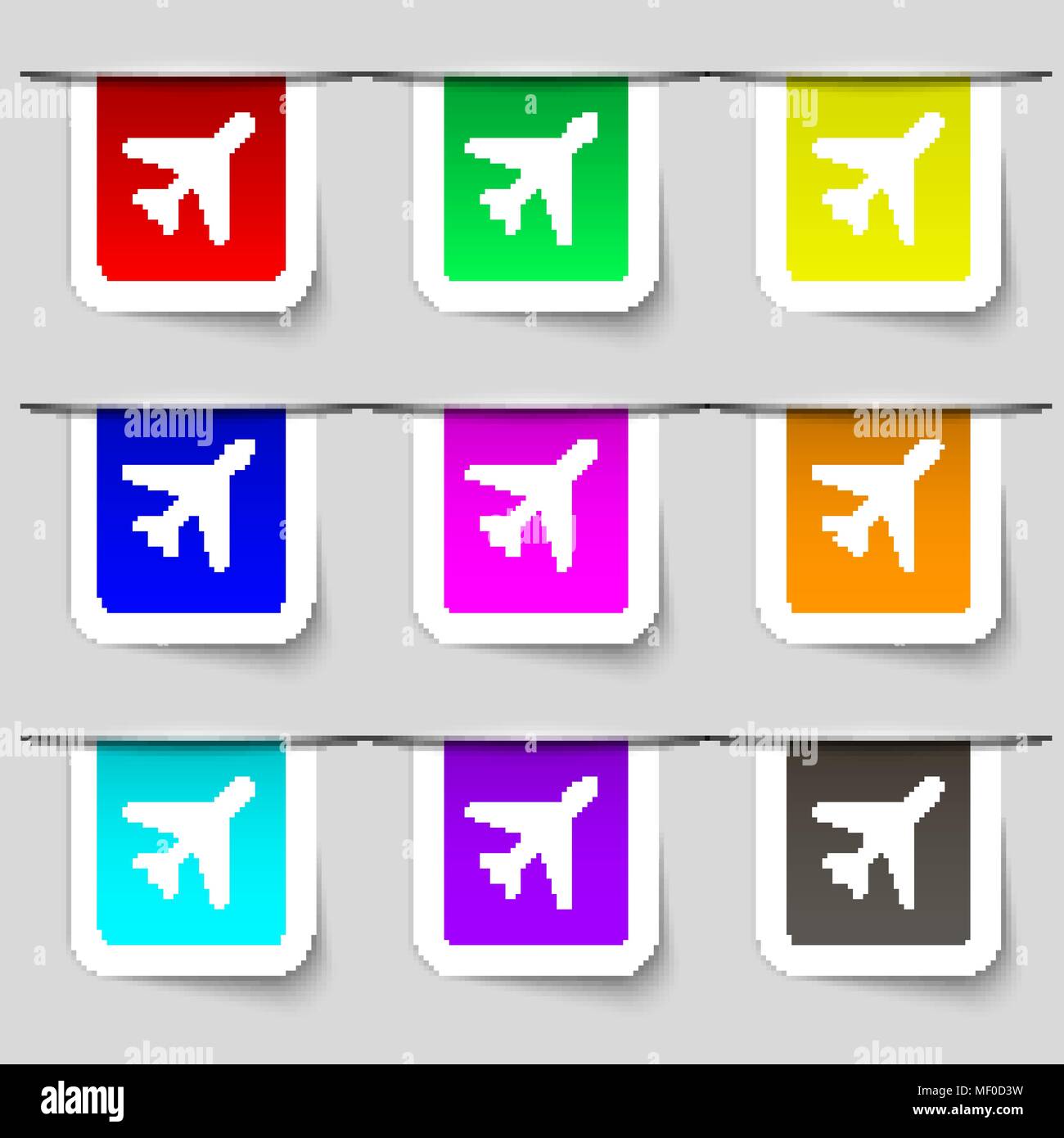 airplane icon sign. Set of multicolored modern labels for your design ...