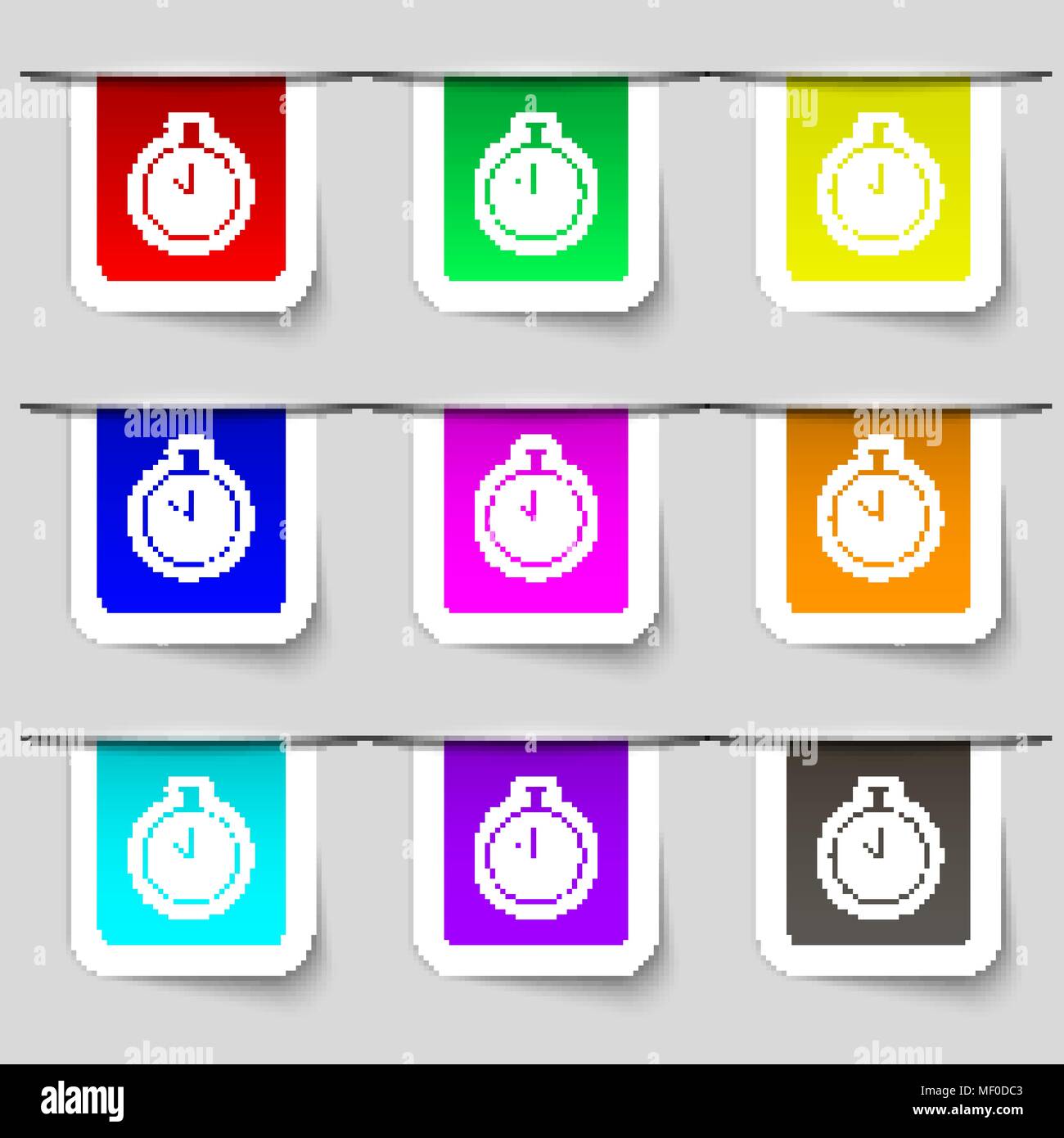 The stopwatch icon sign. Set of multicolored modern labels for your ...