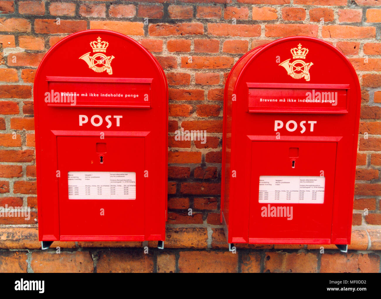 MAIL BOXES Denmark in the red color 2005 Stock Photo - Alamy