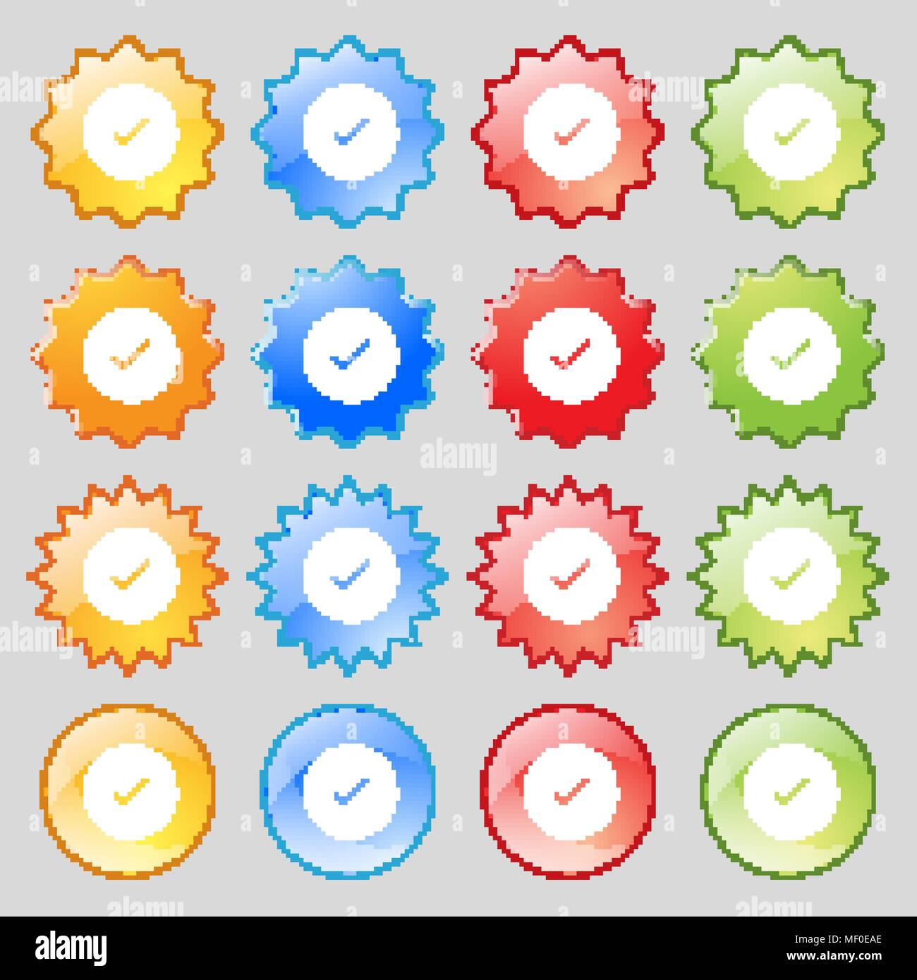 Check mark, tik icon sign. Big set of 16 colorful modern buttons for ...