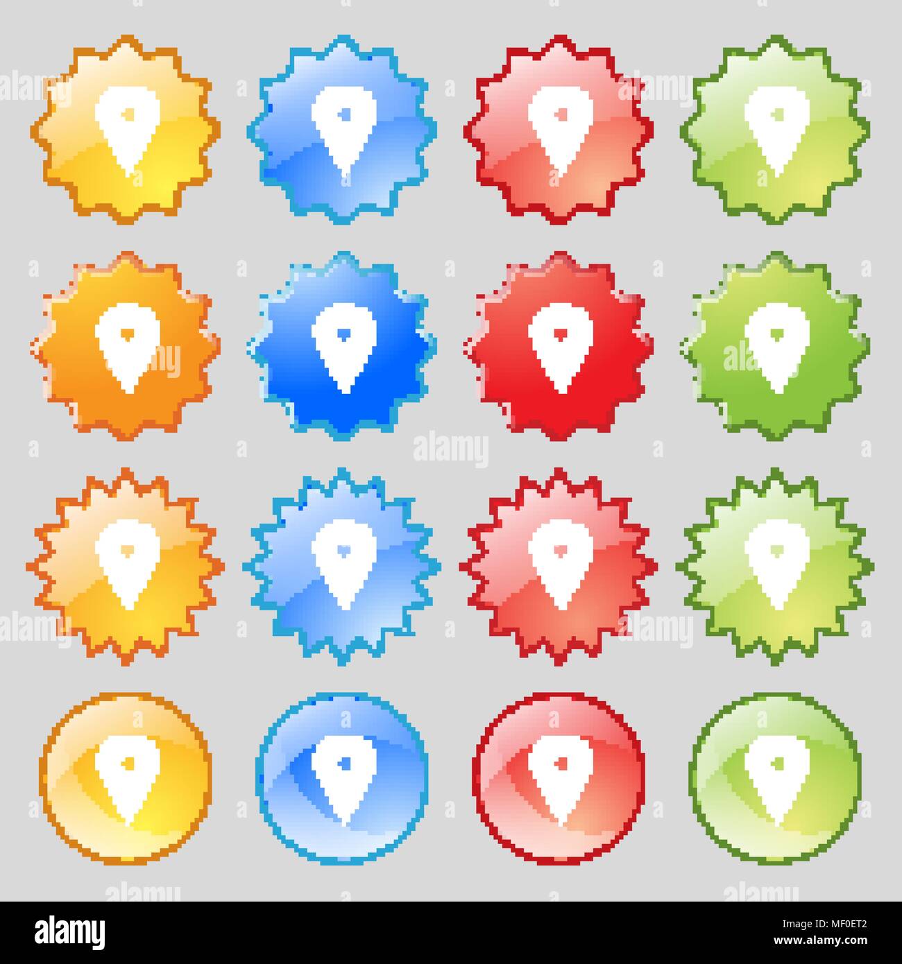 Map pointer, GPS location icon sign. Big set of 16 colorful modern buttons for your design ...