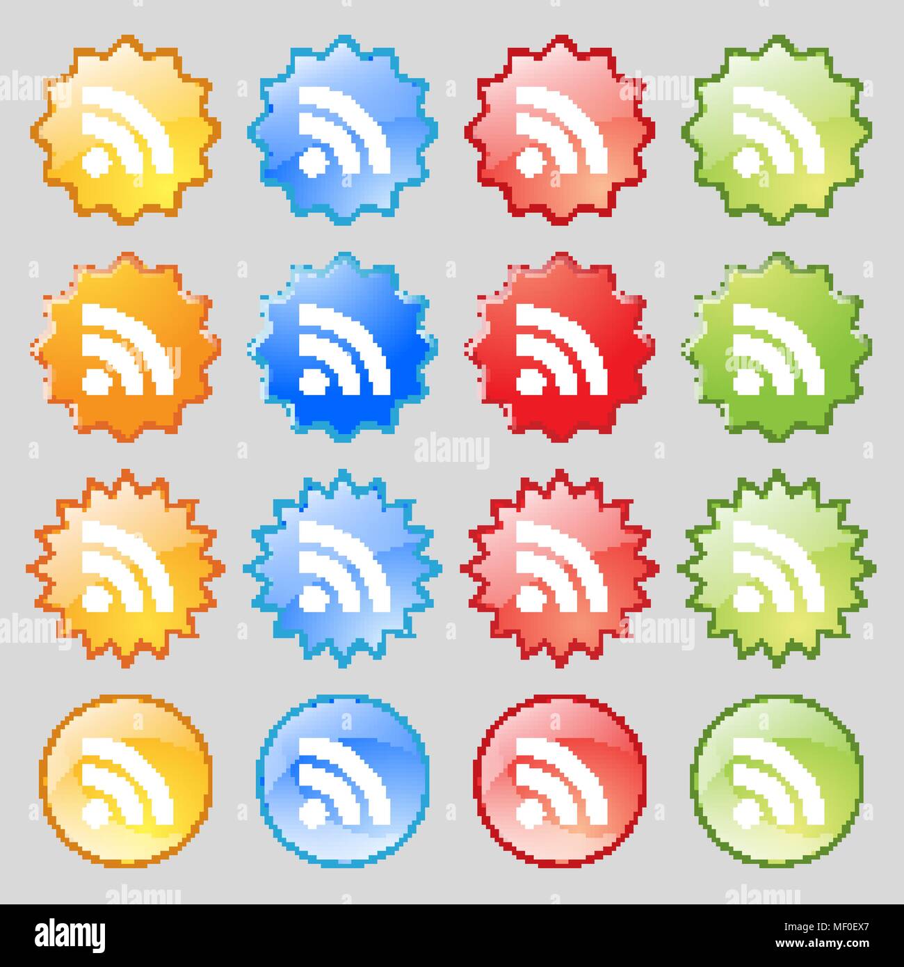 RSS feed icon sign. Big set of 16 colorful modern buttons for your ...