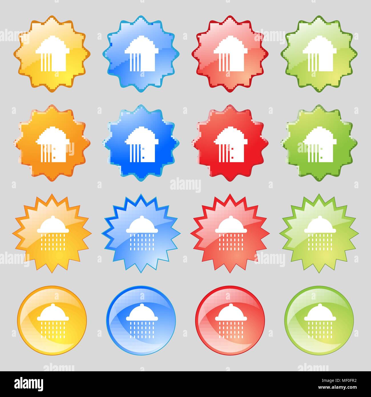 shower icon sign. Big set of 16 colorful modern buttons for your design ...