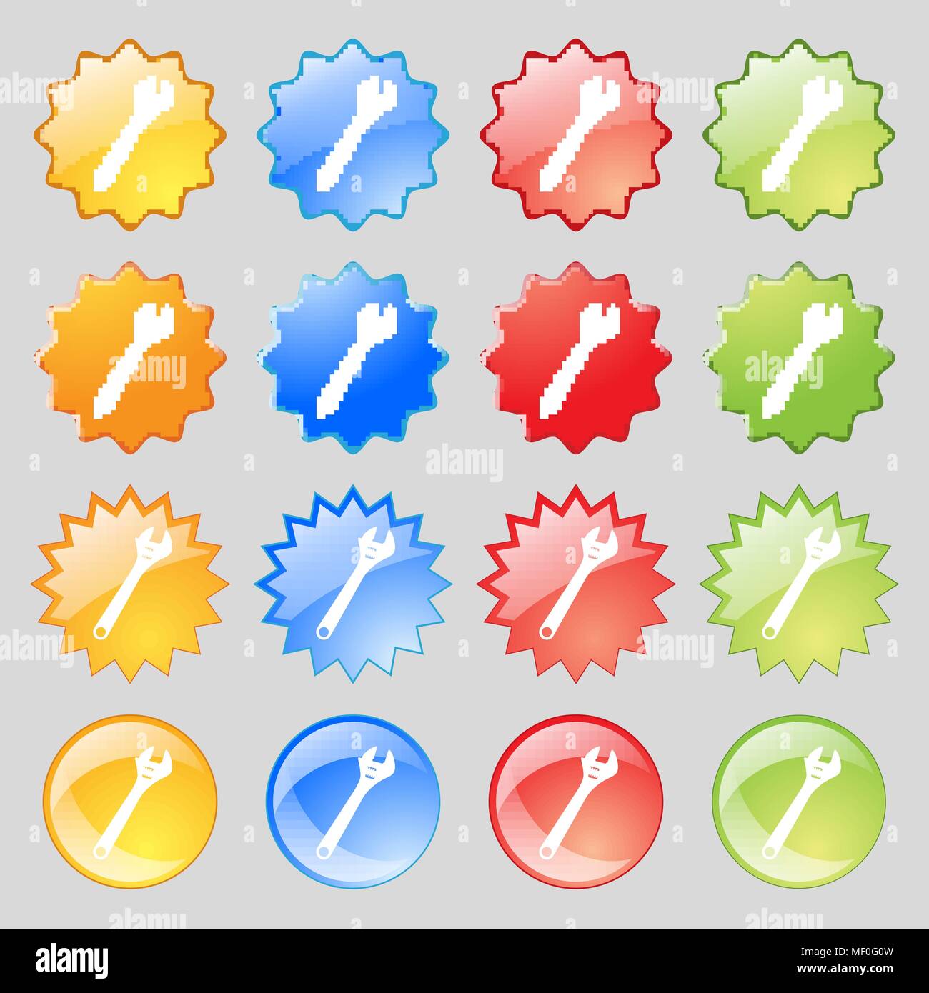 wrench icon sign. Big set of 16 colorful modern buttons for your design ...