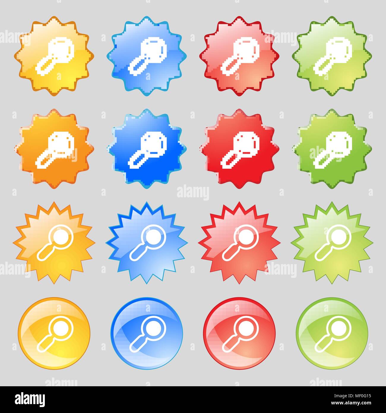 magnifying glass, zoom icon sign. Big set of 16 colorful modern buttons ...