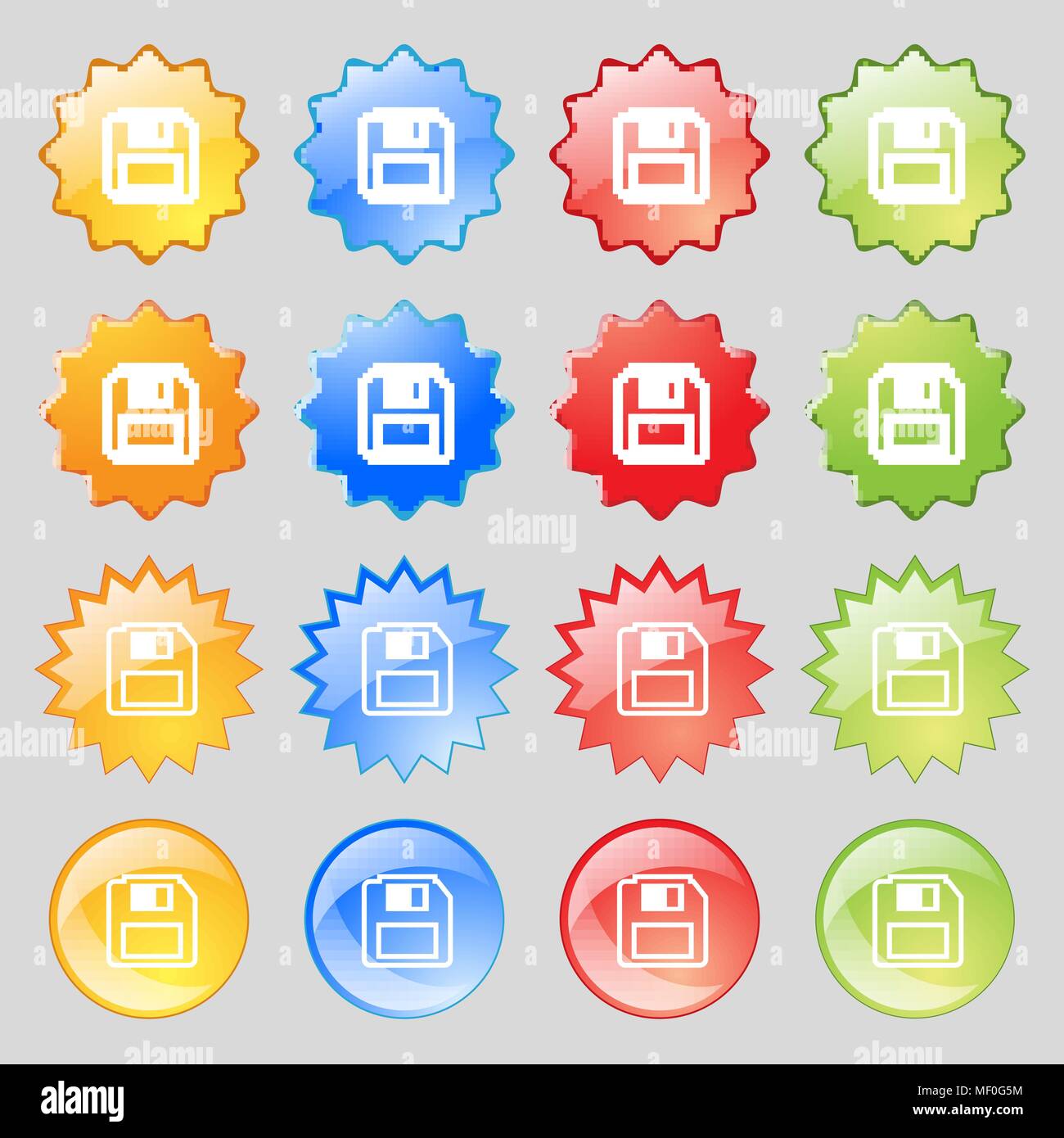 floppy disk icon sign. Big set of 16 colorful modern buttons for your ...