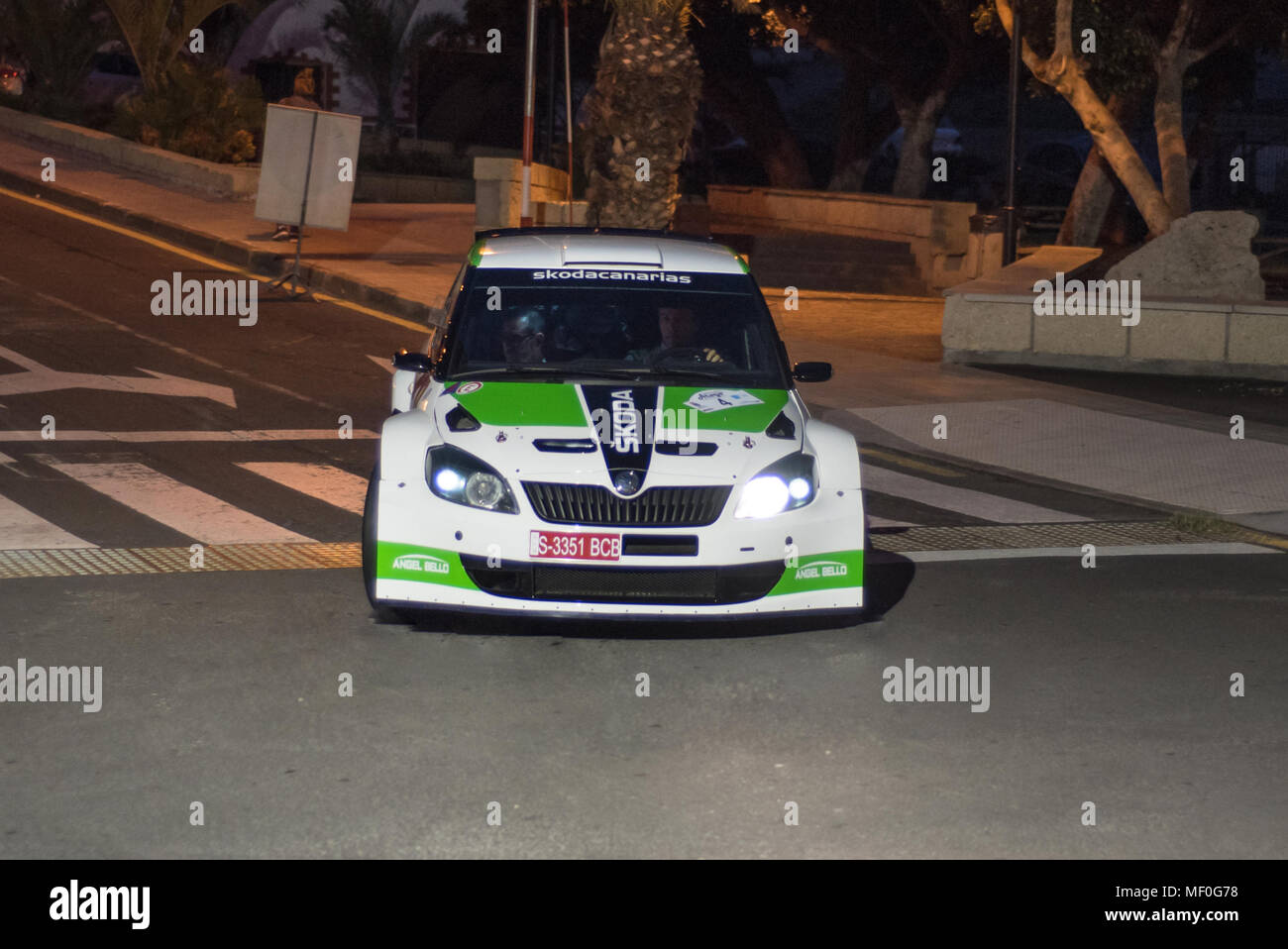 Tenerife, Spain - April, 9, 2018: Skoda Fabia wrc in night rally show ...