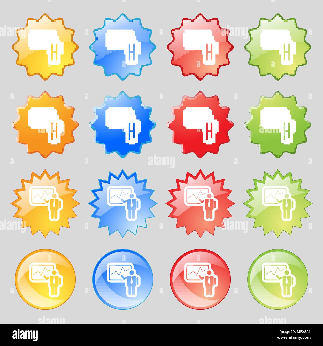 businessman making report icon sign. Big set of 16 colorful modern ...